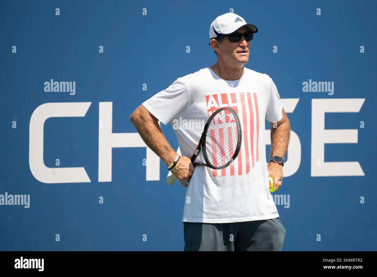 Dean Goldfine, Sebastian Korda's coach, during practice at the 2021 US ...