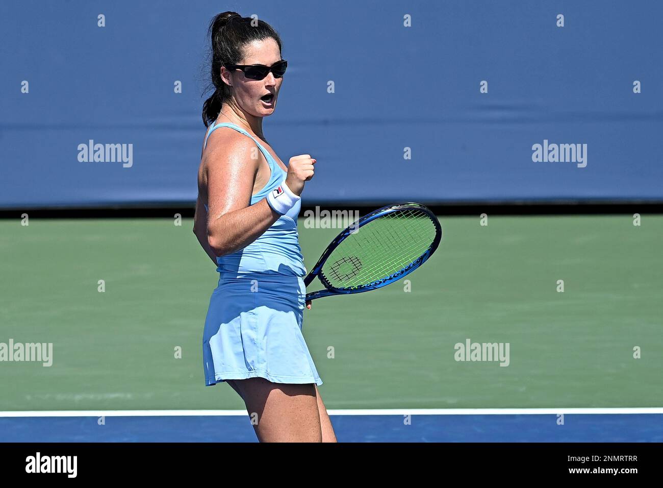Jamie Loeb reacts during a qualifying match at the 2021 US Open, Friday ...