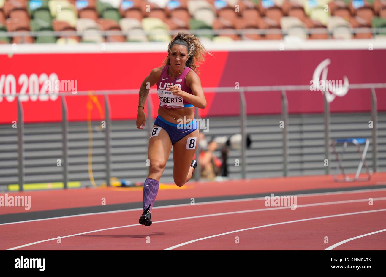August 27, 2021: Jaleen Roberts from USA at 200m during athletics at ...