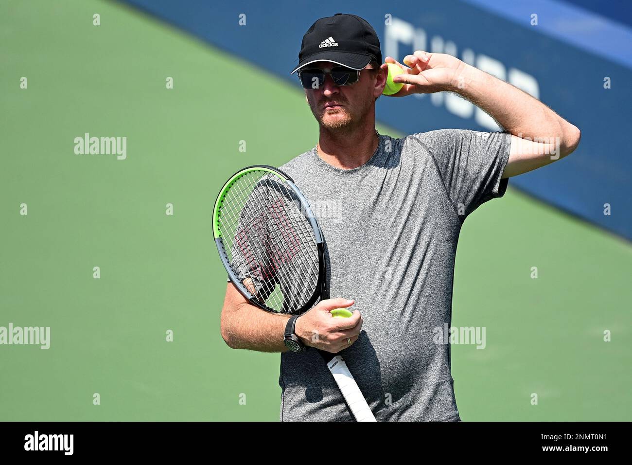 Dean Goldfine, Sebastian Korda's coach, during practice at the 2021 US ...