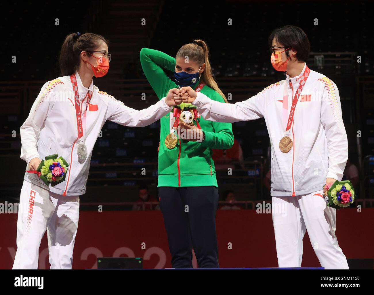 (L to R) China's RONG Jing, silver, Hungary's VERES Amarilla, gold, and ...