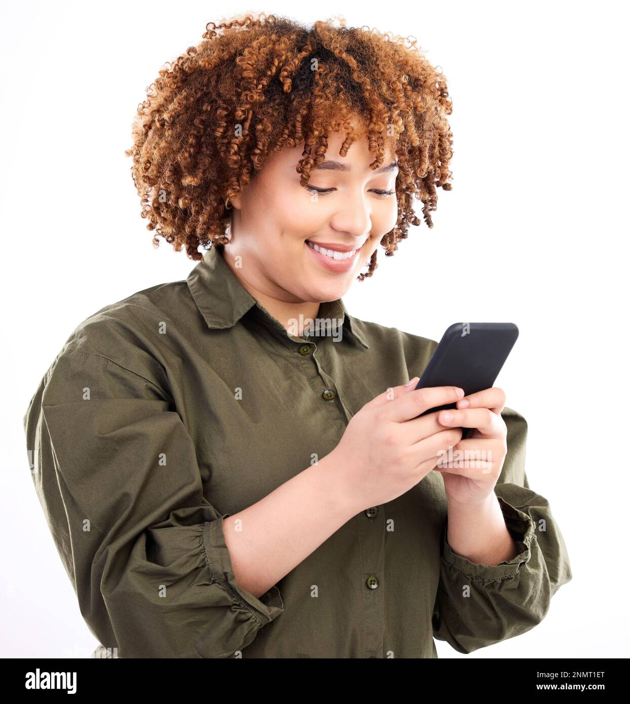 Black woman, phone connection and studio with a young model on social ...