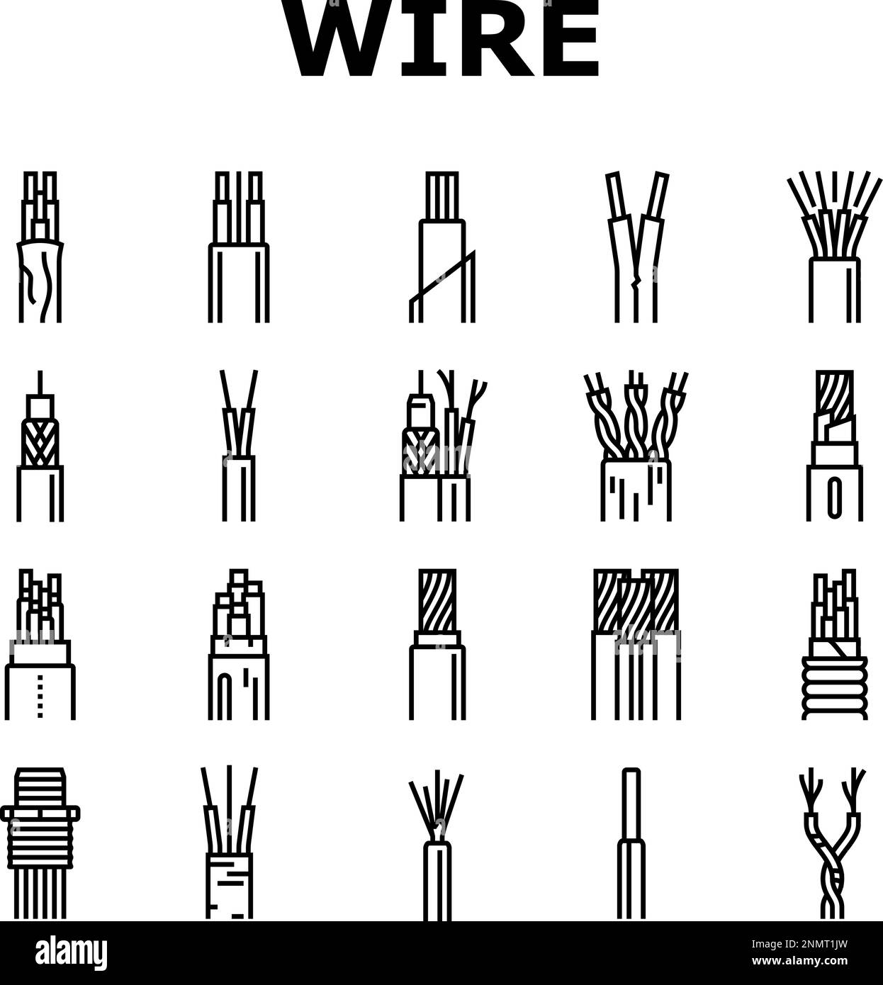 Wire Cable Technology Connection Icons Set Vector Stock Vector Image