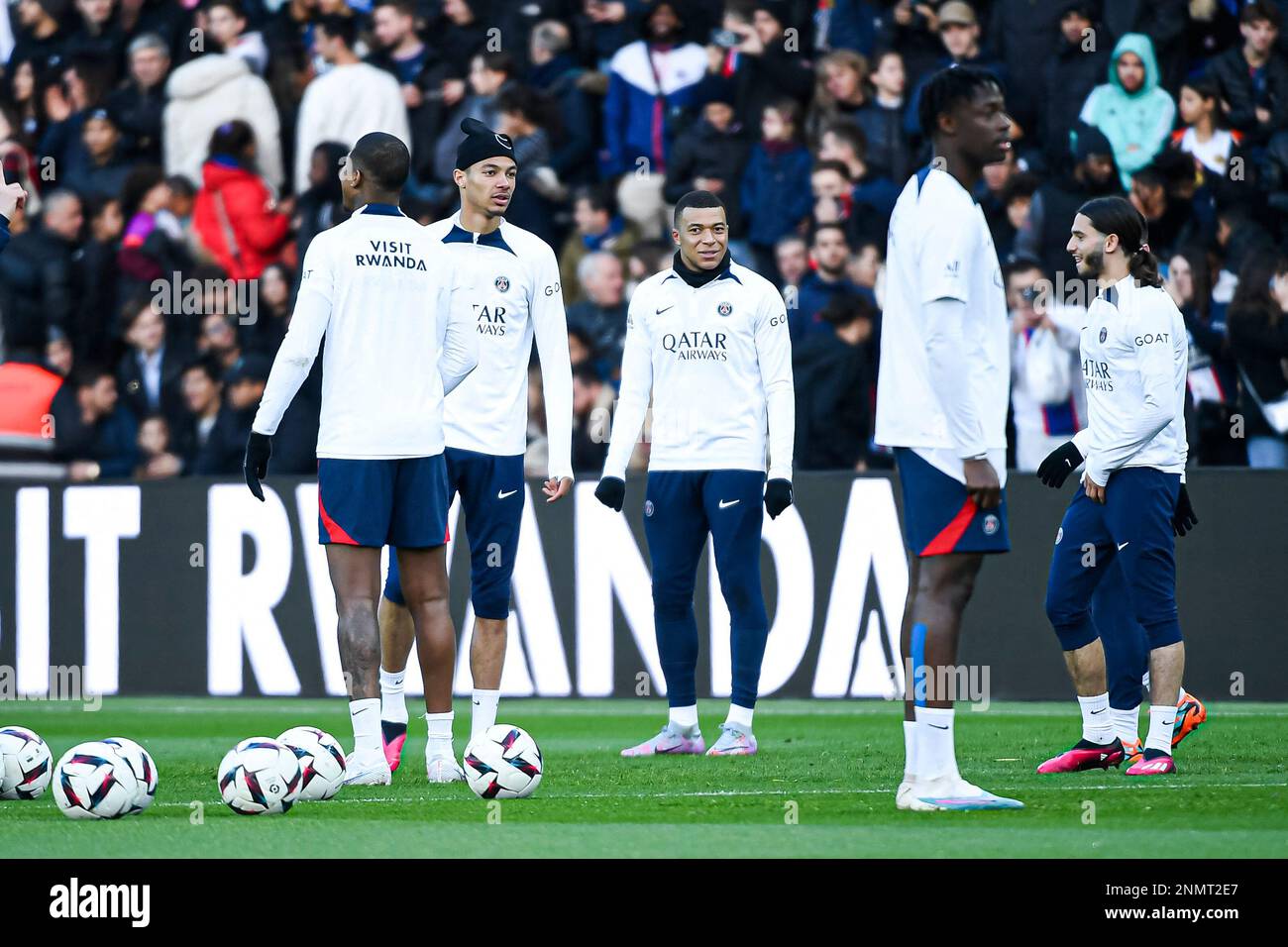 Kylian Mbappe and players (group) during the public training of the ...