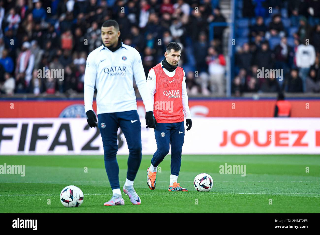 Kylian Mbappe and Lionel (Leo) Messi during the public training of the Paris Saint-Germain (PSG ...