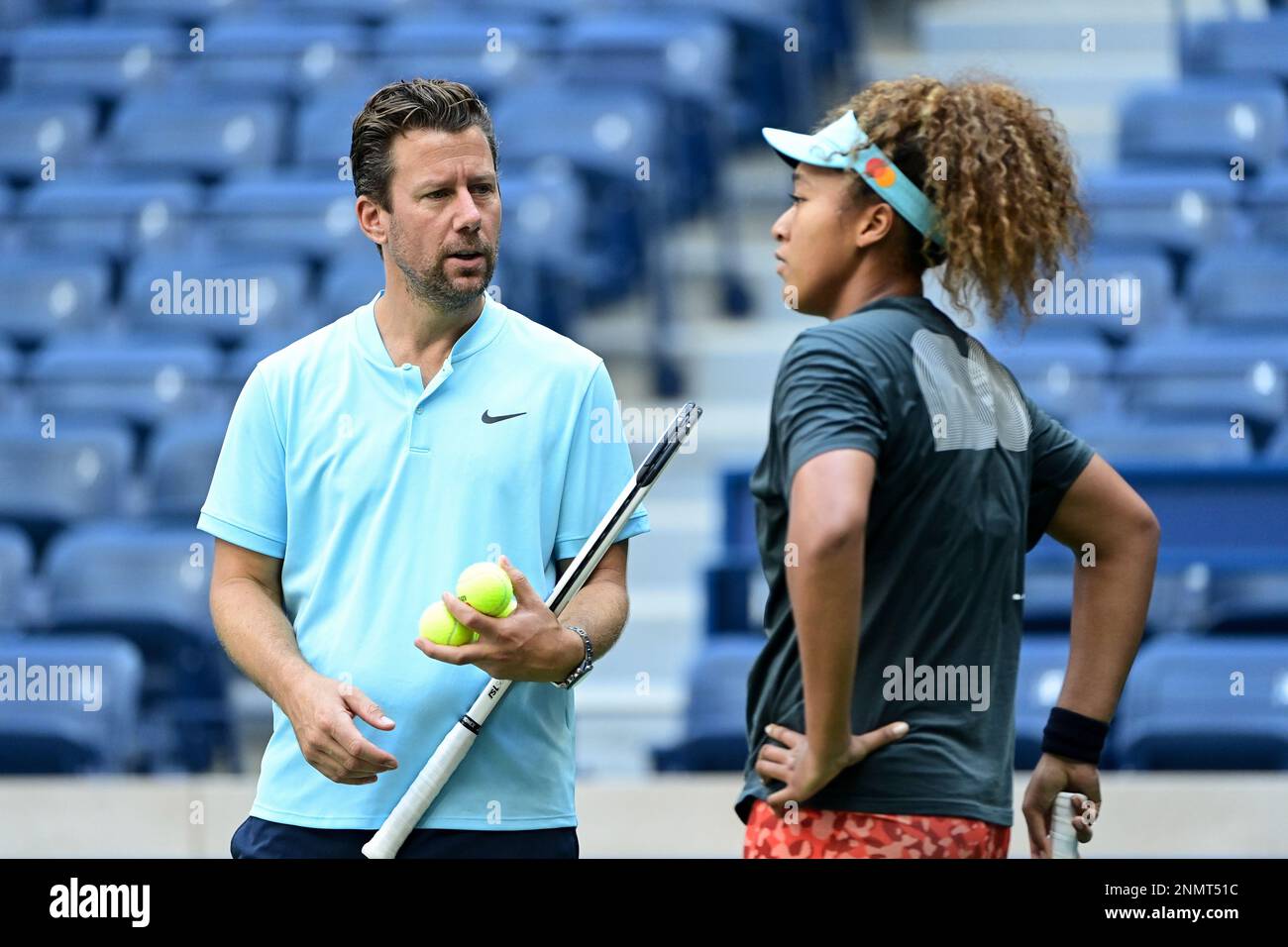 Naomi Osaka and her coach Wim Fissette during practice at the 2021 US ...
