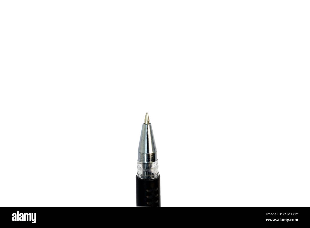 Closeup of a black ball point tip on white background Stock Photo - Alamy