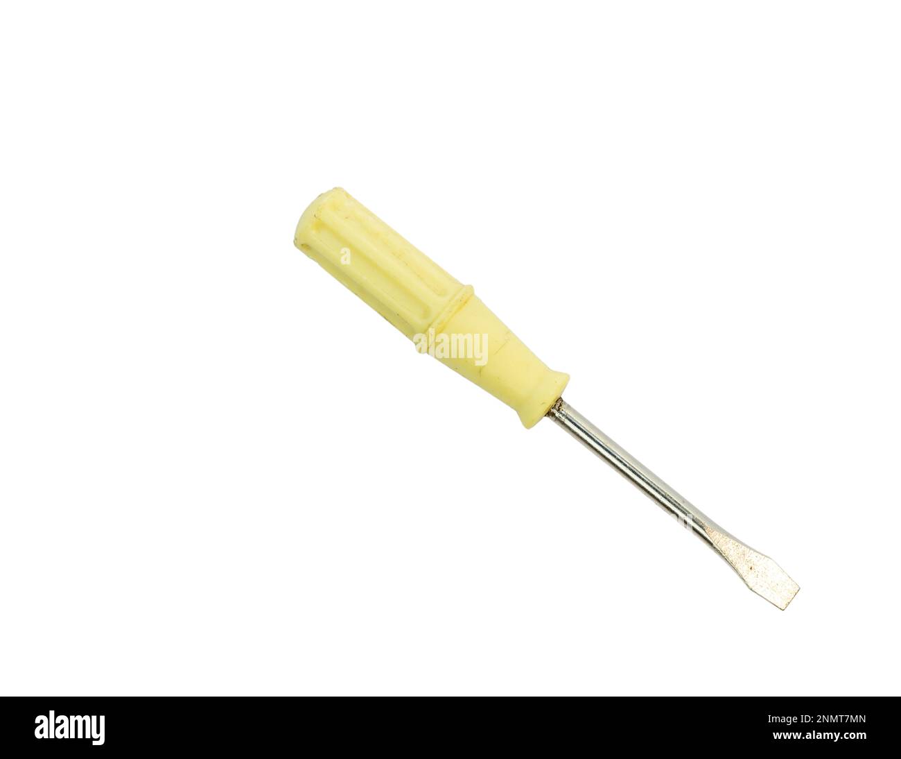 Yellow flat head screwdriver on white isolated background Stock Photo ...