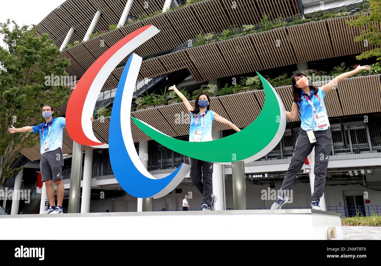 The Paralympic symbols, three "agitos" (Latin for "I move") colored red ...
