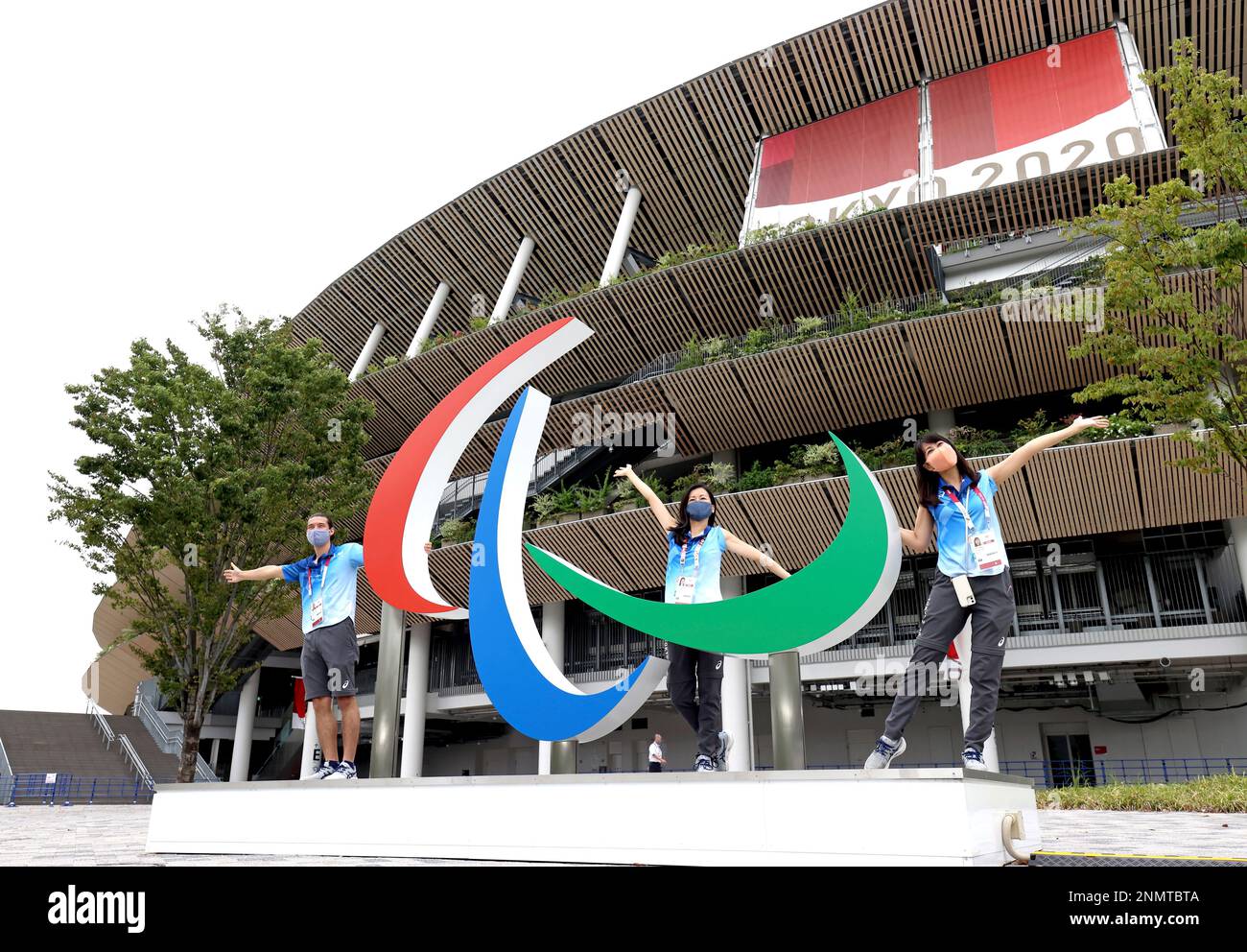 The Paralympic symbols, three "agitos" (Latin for "I move") colored red ...