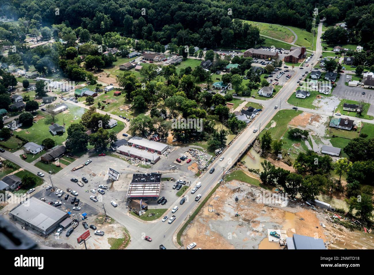 Flood damage is photographed from a Tennessee National Guard UH-60 ...