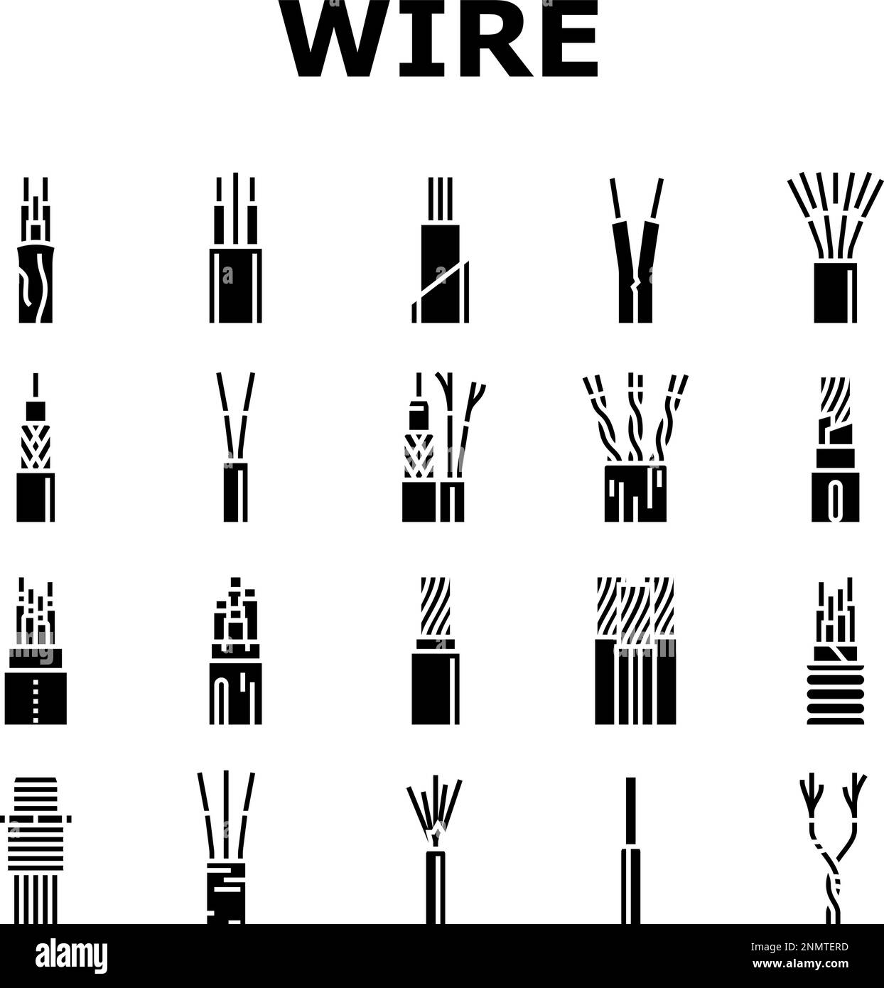 Wire Cable Technology Connection Icons Set Vector Stock Vector Image