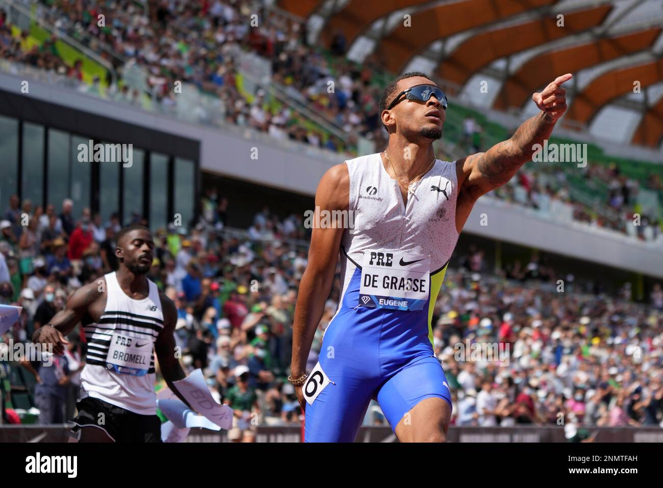 Andre De Grasse (CAN) celebrates after winning the 100m in 9.74 during ...