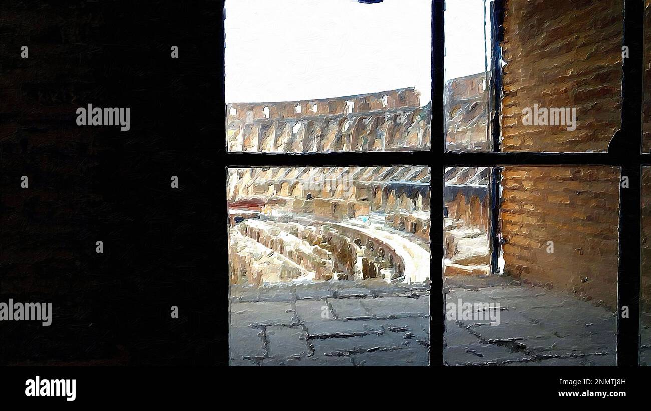 A glimpse of the amphitheater arena from a window of the Colosseum ...