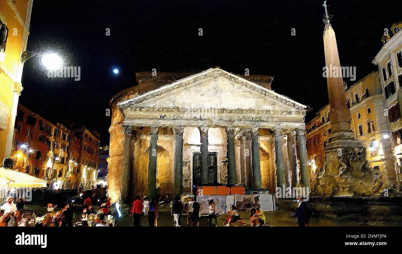 A glimpse of the Pantheon in one of the historic squares of Rome during ...