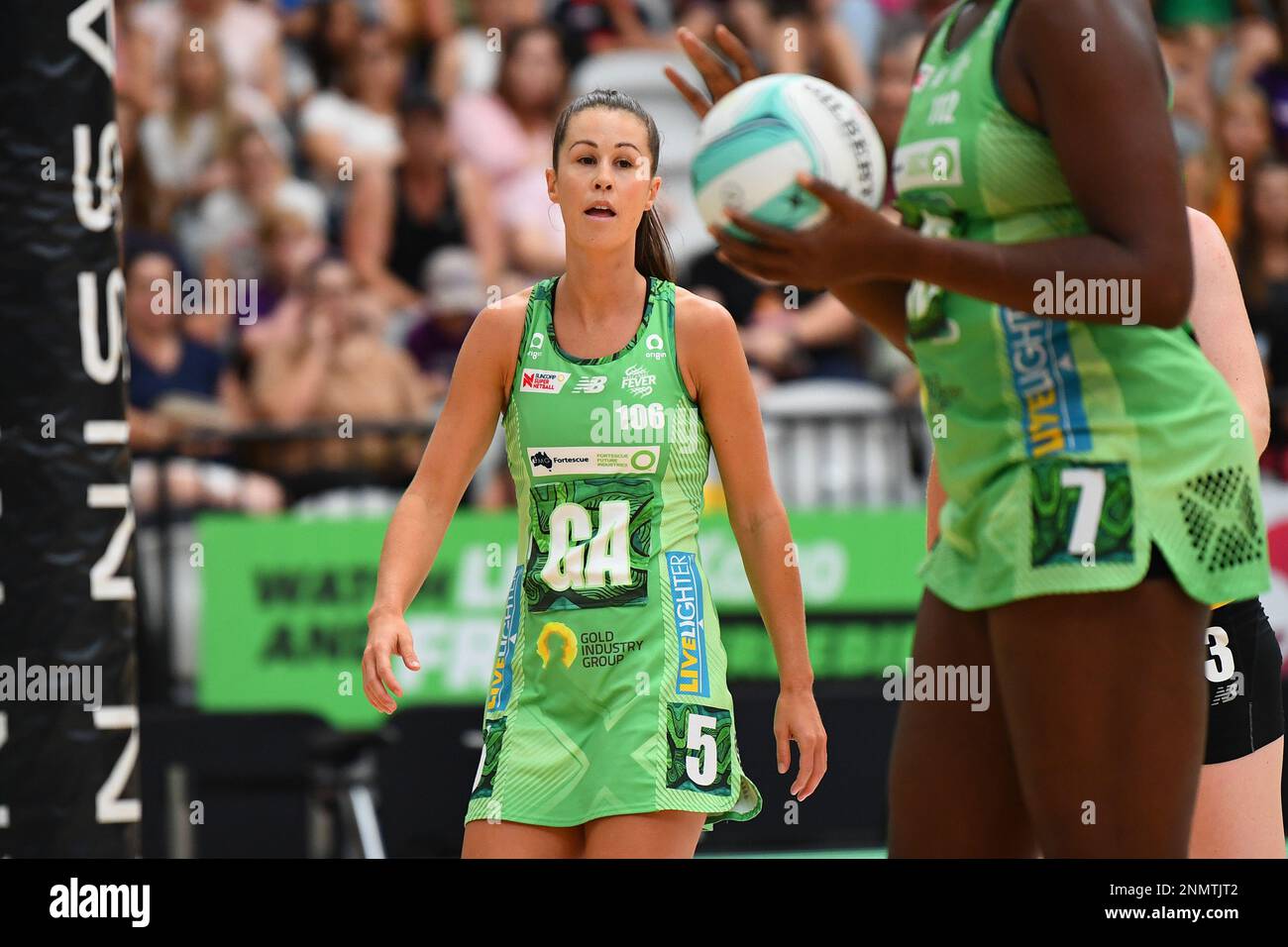 Emma Cosh of the Fever looks on during the Super Netball pre-season ...
