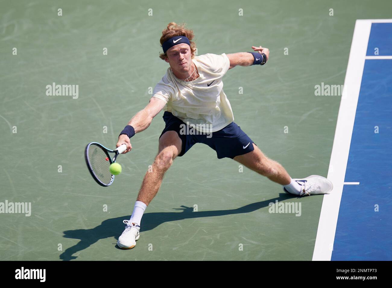 CINCINNATI, OH - AUGUST 20: Andrey Rublev of Russia reaches to hit a ...