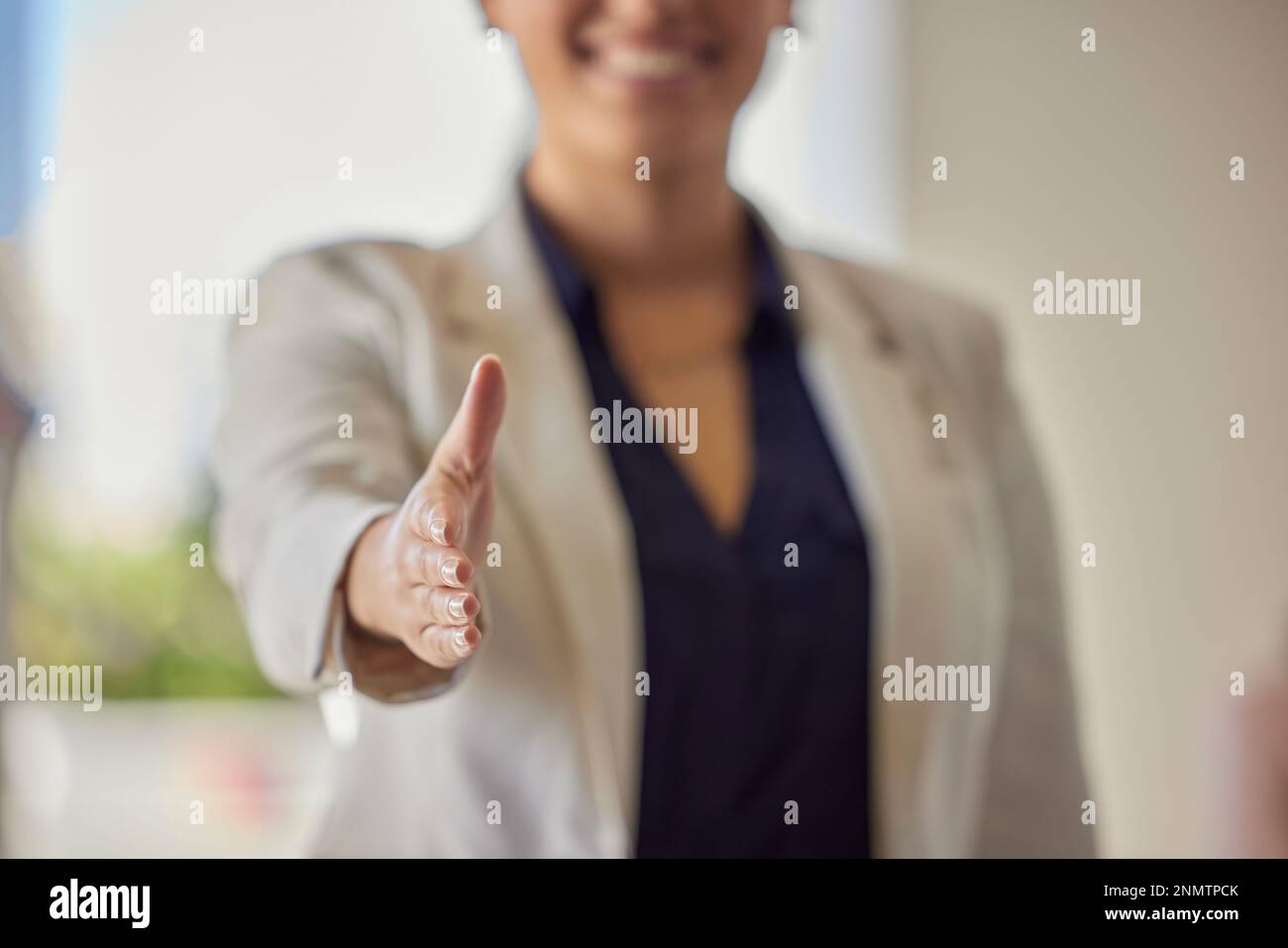 Female executive stretching hands hi-res stock photography and images ...