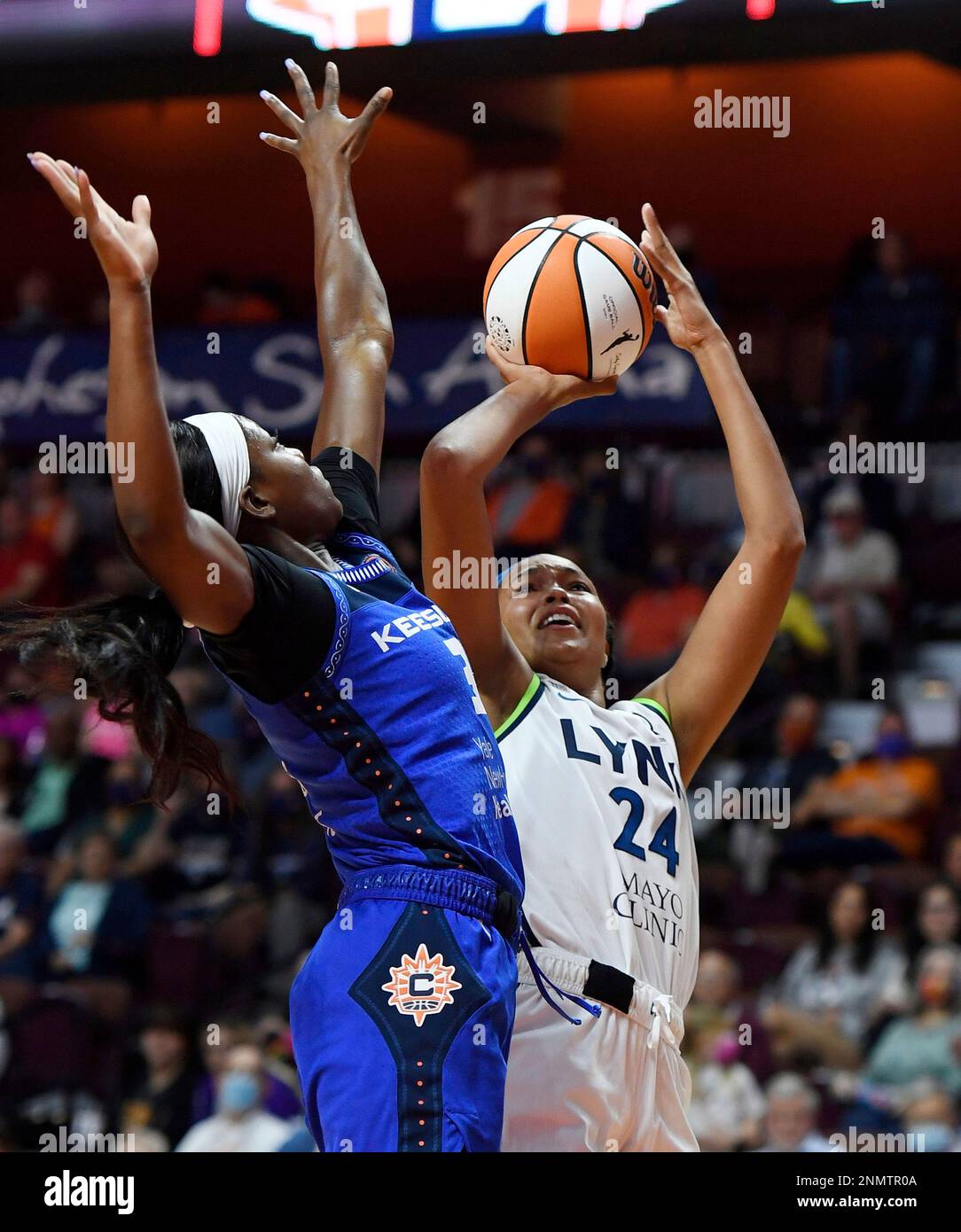 Minnesota Lynx forward Napheesa Collier shoots over Connecticut Sun ...