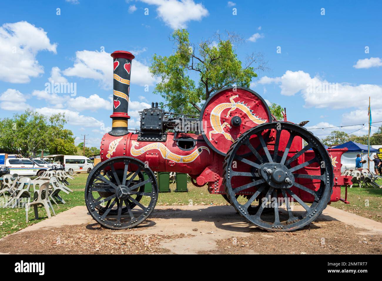 Decorated old steam engine at Barunga, an Aboriginal community in the ...