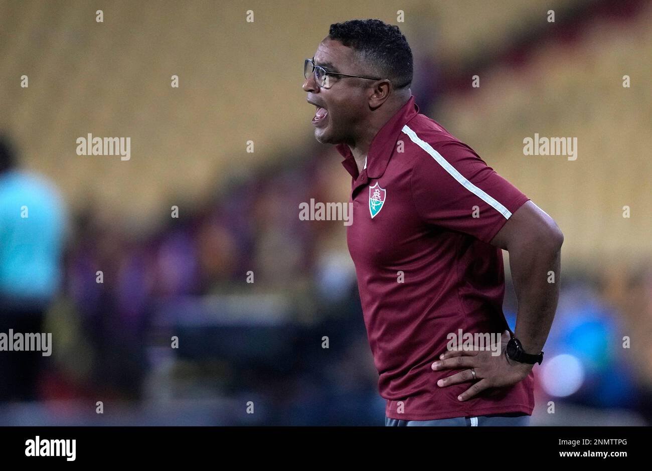 Coach Roger Machado of Brazil's Fluminense reacts during a quarter ...