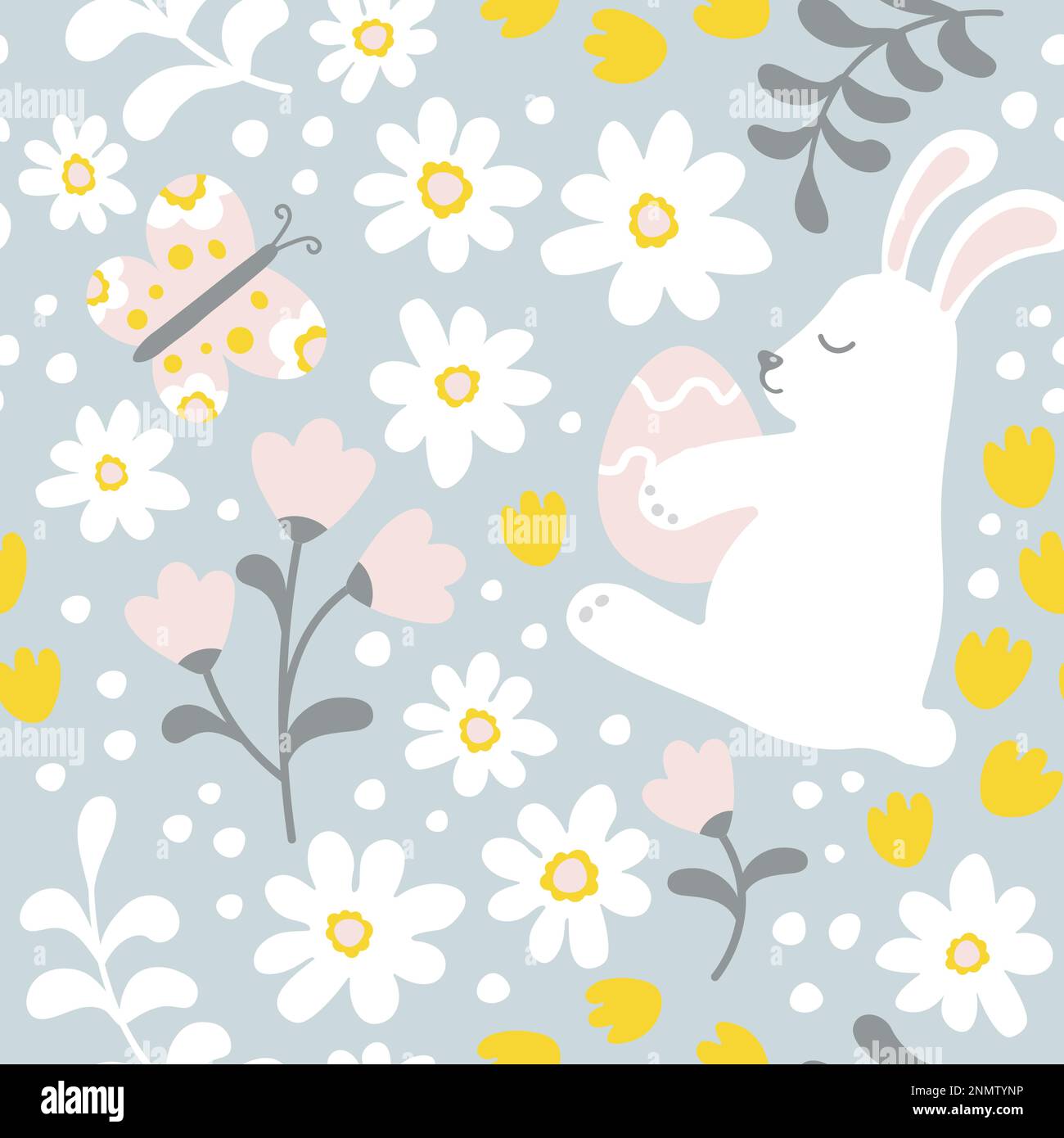 pattern easter bunny spring flowers butterfly vector Stock Vector Image ...