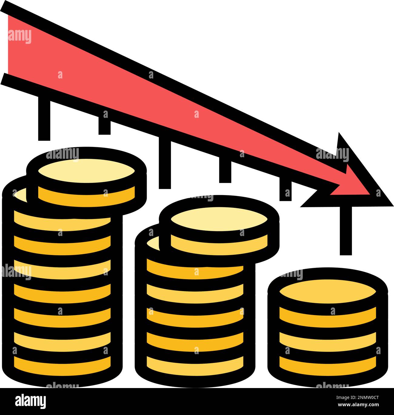 drop decline fall trend gold coin color icon vector illustration Stock ...
