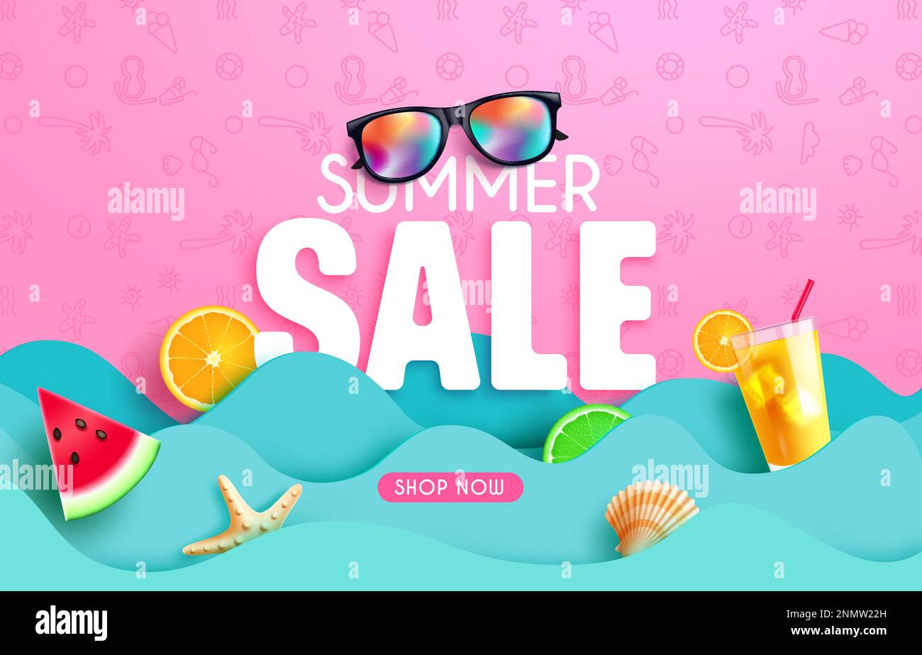 Summer sale vector banner design. Summer promo offer text with paper ...