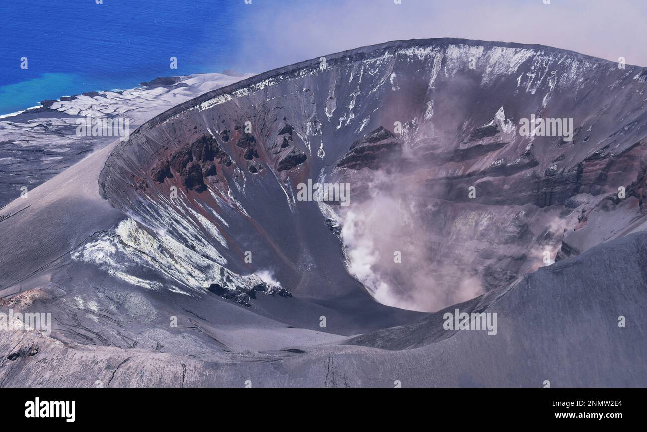 An aerial photo shows Nishi-no-shima, a volcanic island, located about ...