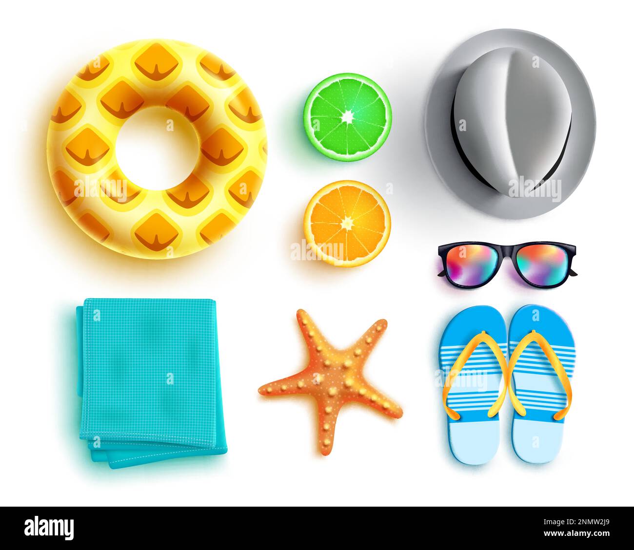 Summer beach elements vector set design. Summer travel vacation and ...