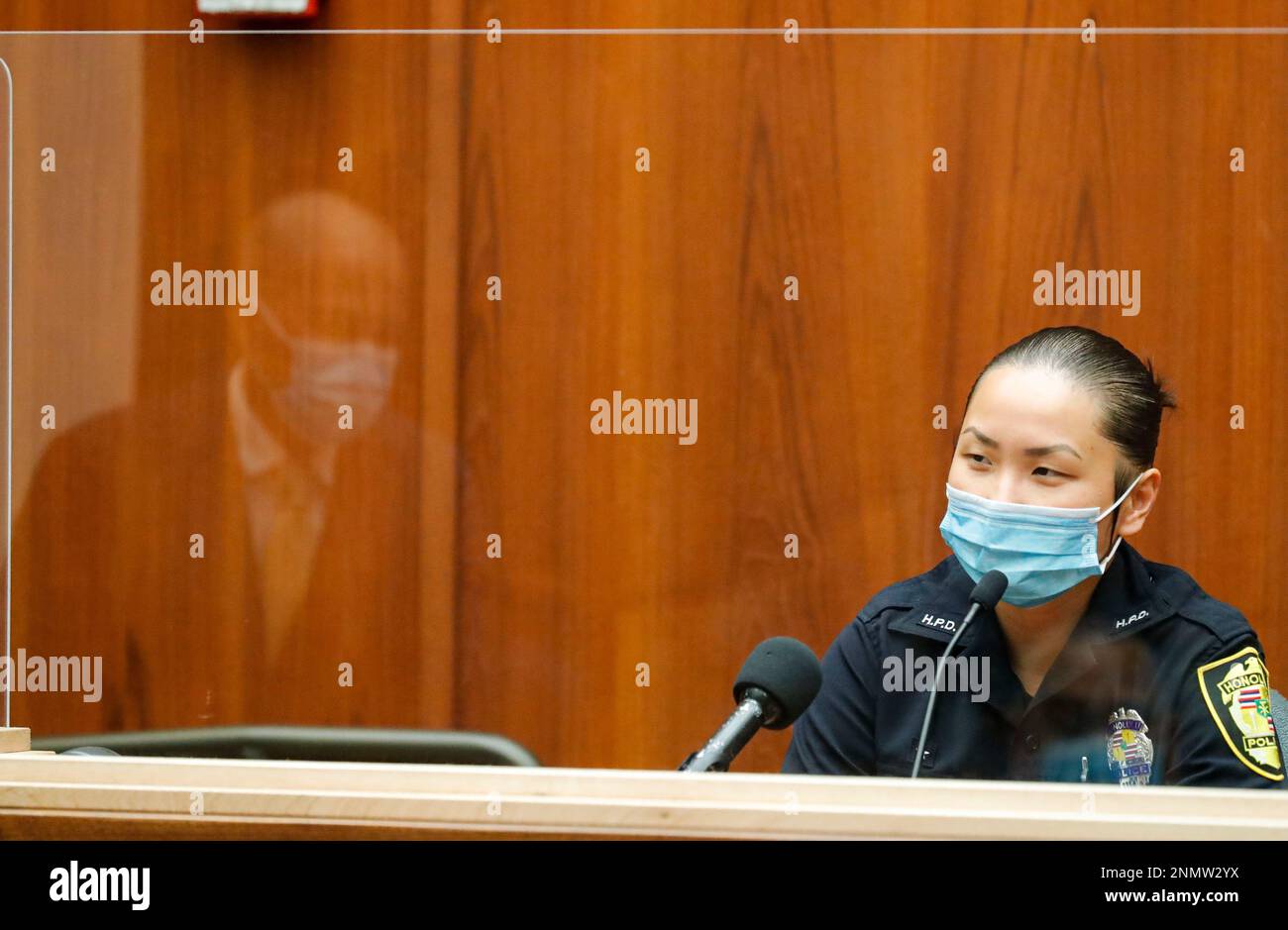 Honolulu Police Officer Jessica Uehara sits on the witness stand while ...