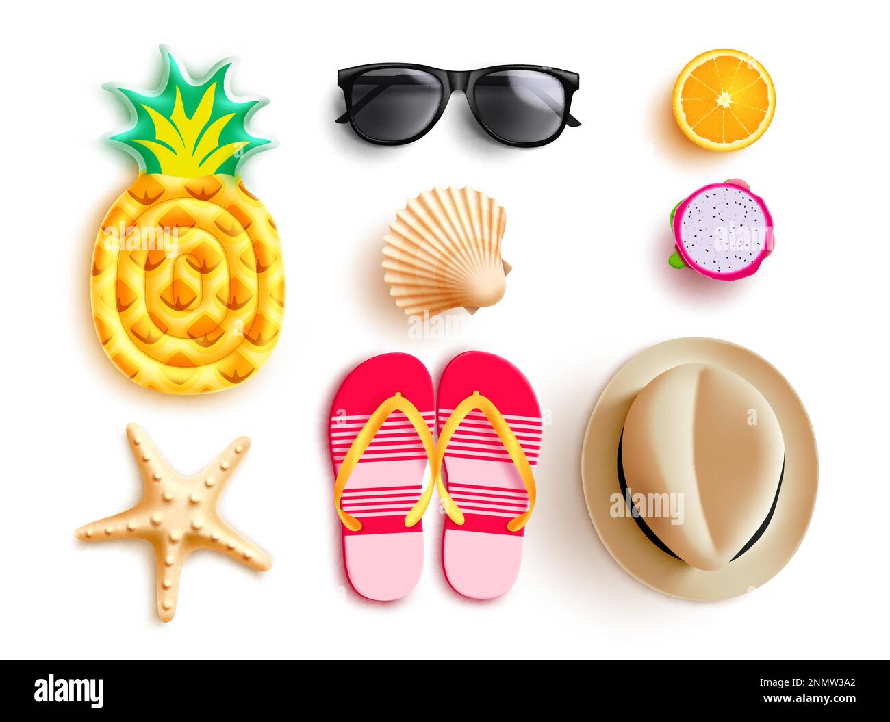 Summer elements vector set design. Summer beach floater hat, sunglasses ...