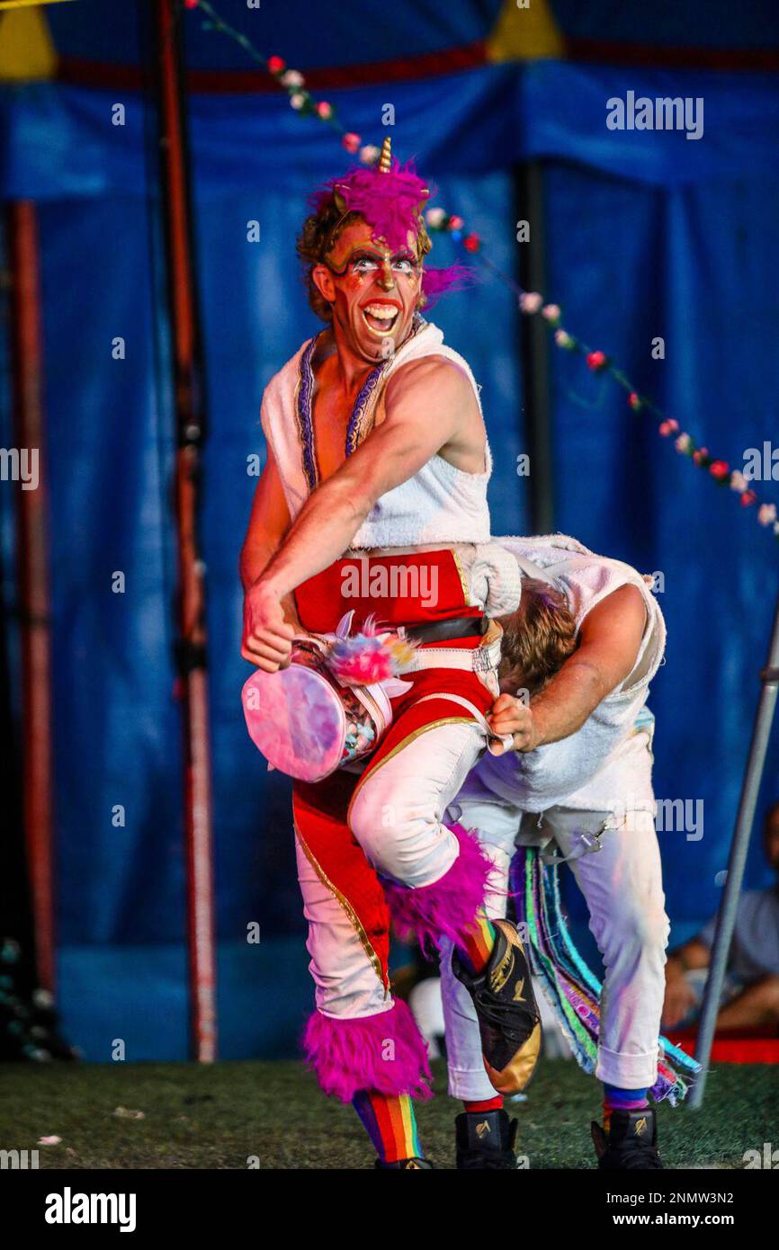 The unicorn, and it's behind, perform during the Flynn Creek Circus ...