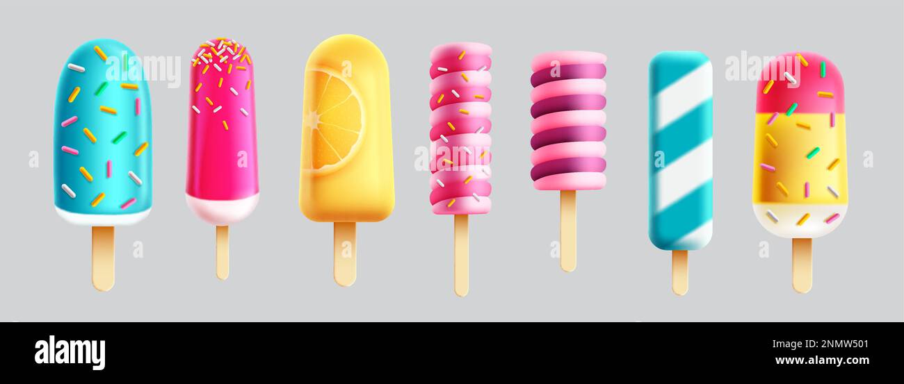 Summer ice pop vector set. Summer popsicle refreshments and ice cream ...