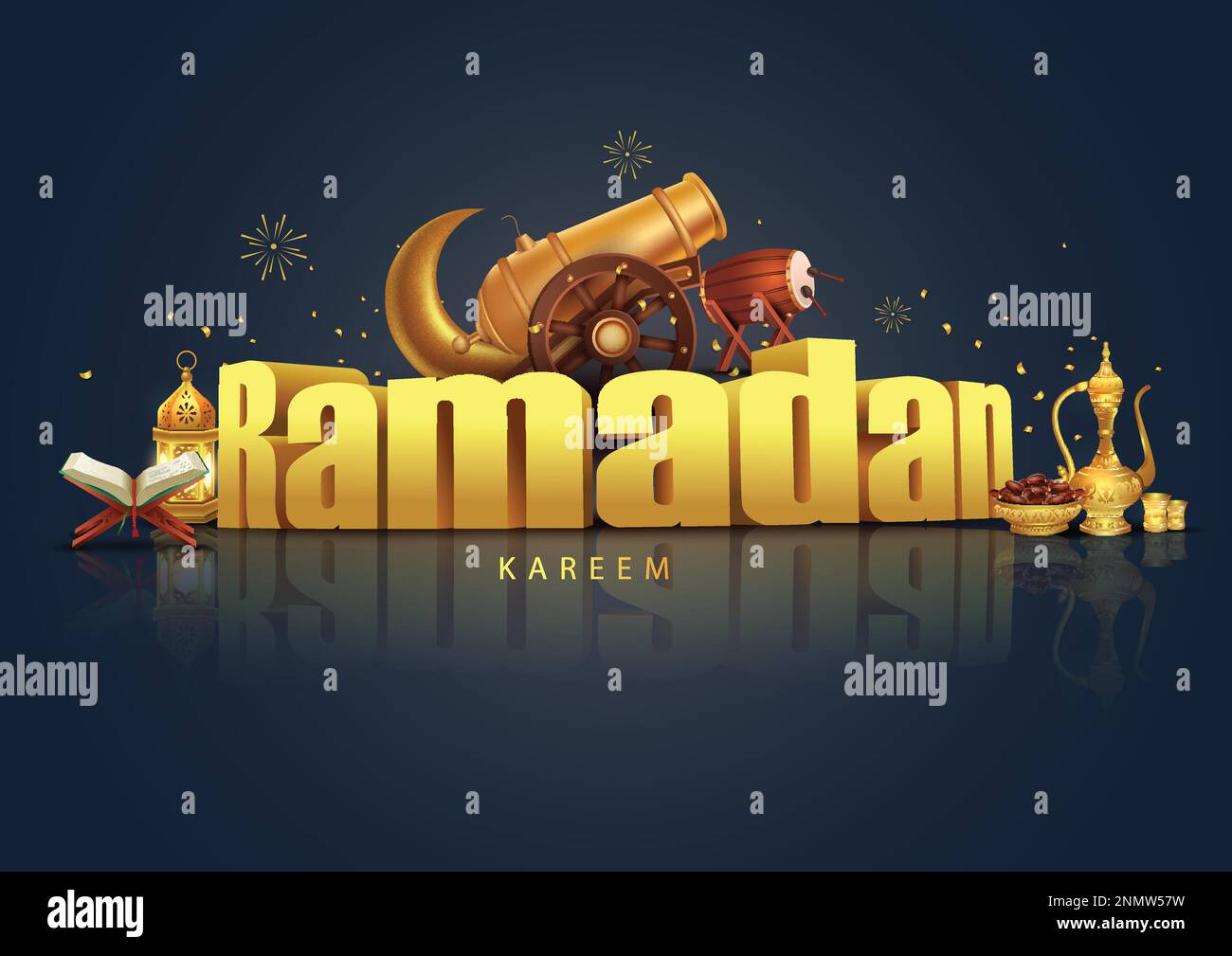 Eid Mubarak and Ramadan Kareem greetings. golden 3d letter and Ramadan ...