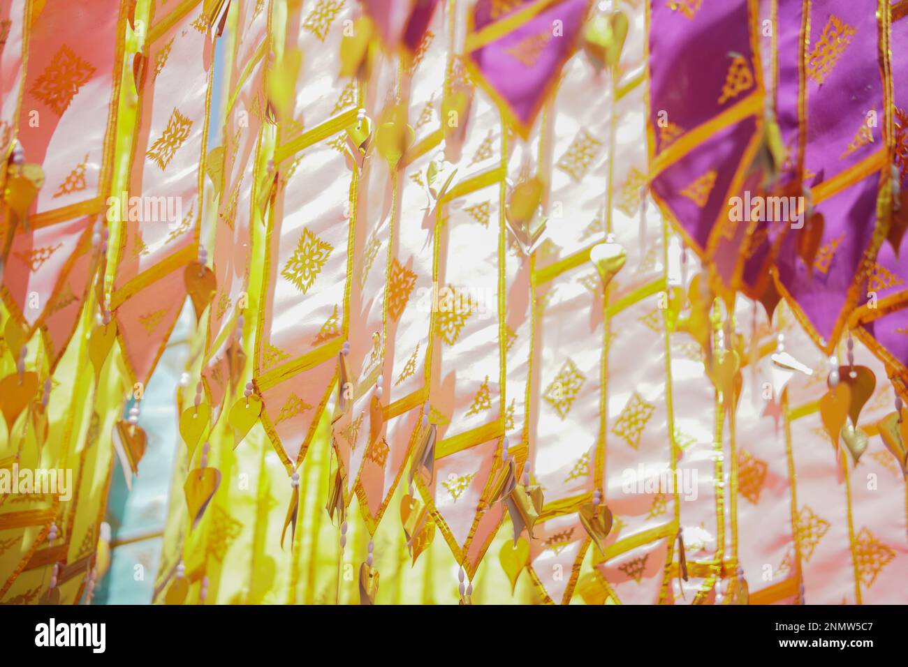 colorful traditional fabric flag decorating hanging in temple Stock ...