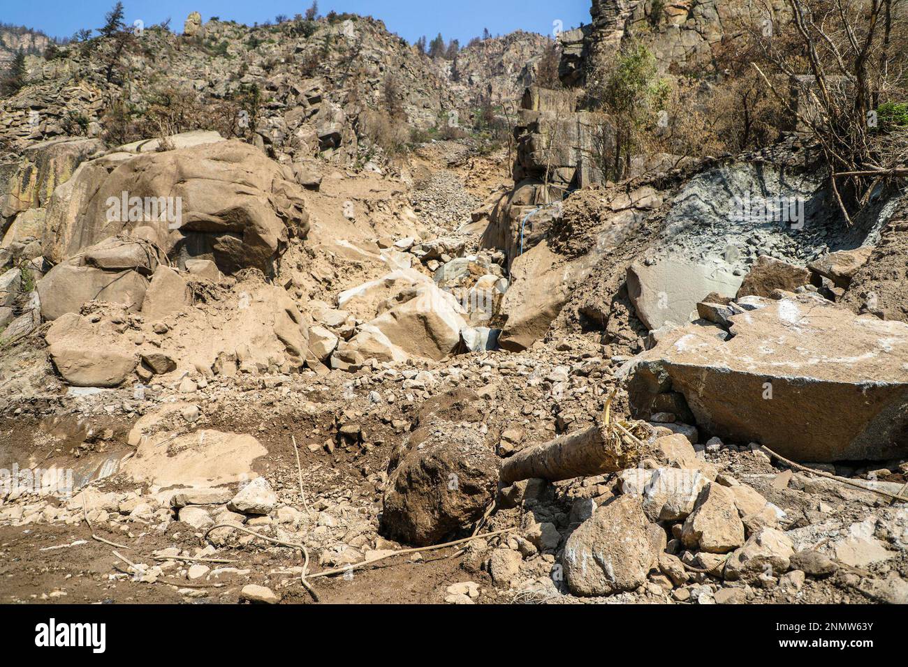 The slide path in Blue Gultch one of the larger mud and rockslides to ...