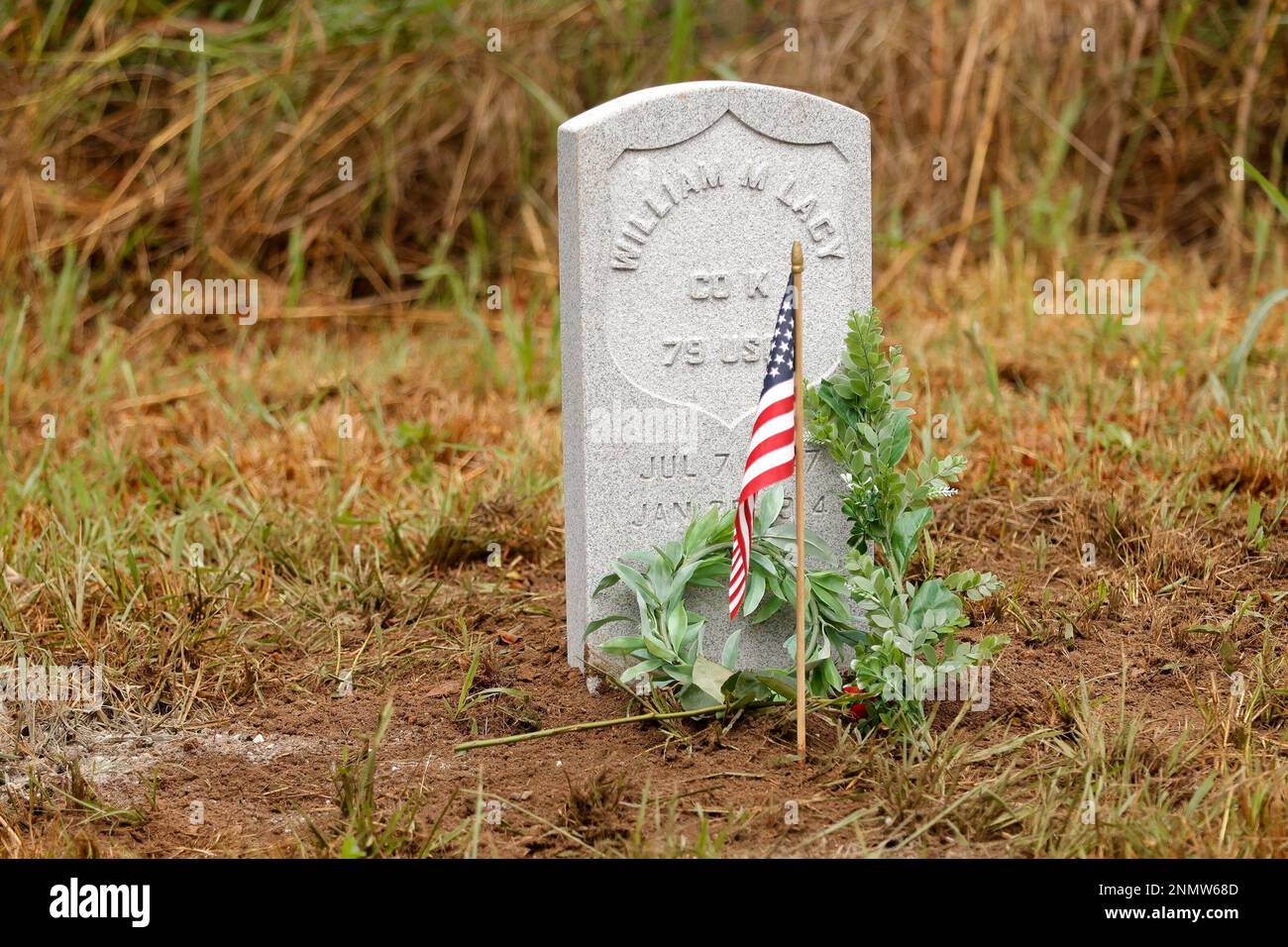 The newly-placed headstone for William Lacy, a Civil War soldier who died in 1914, is now at ...
