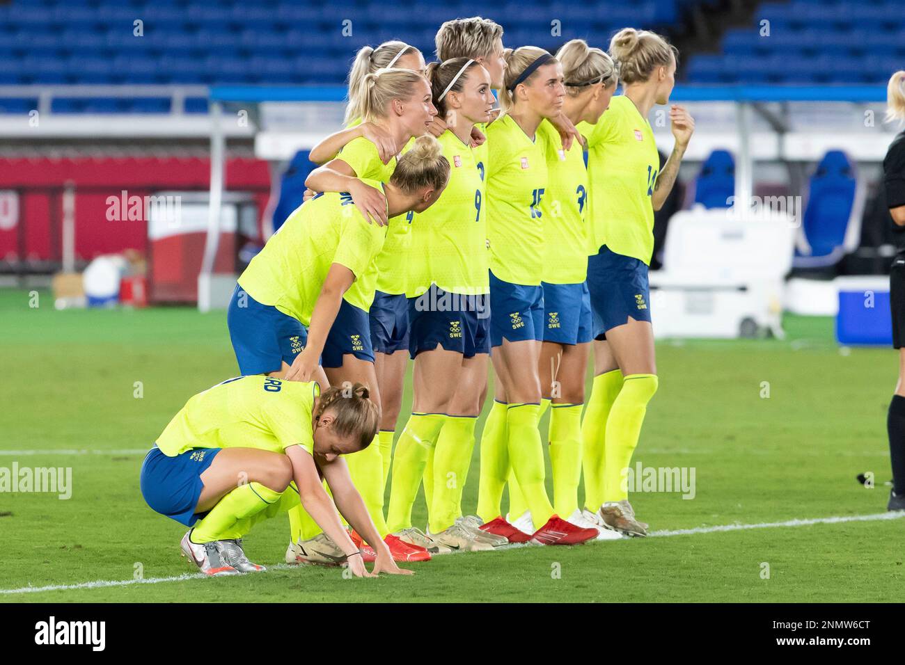 August 06, 2021: Team Sweden players watch the penalty kicks overtime ...