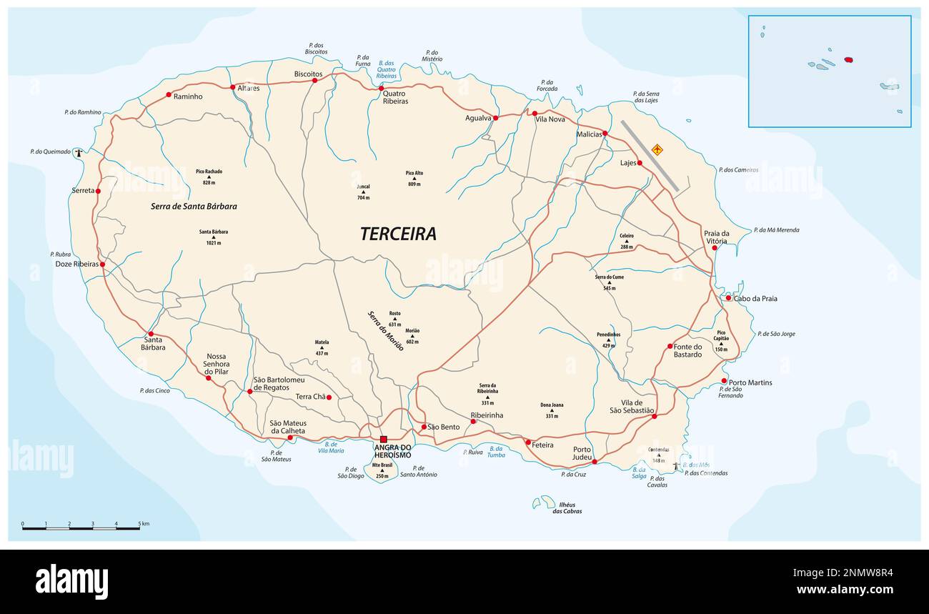 Map of the Portuguese Azores island of Terceira Stock Photo - Alamy