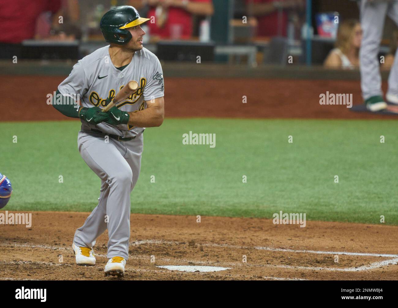 August 14 2021: Oakland first baseman Matt Olson (28) hits a home run ...