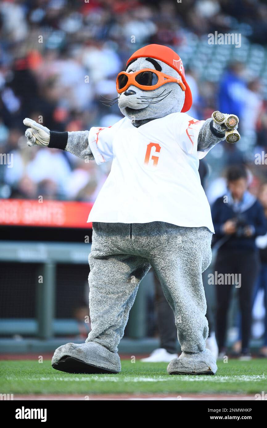SAN FRANCISCO, CA - JULY 27: San Francisco Giants mascot Lou Seal looks ...