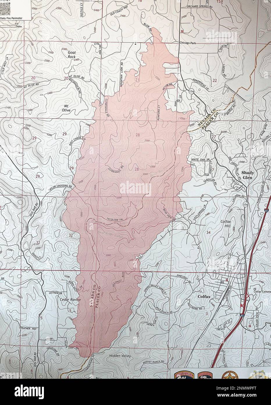 The fire map of the River Fire, which started Wednesday Aug. 4, shows ...
