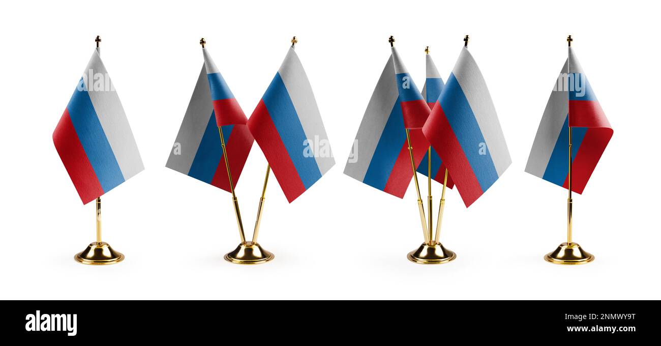 Small national flags of the Russia on a white background Stock Photo ...