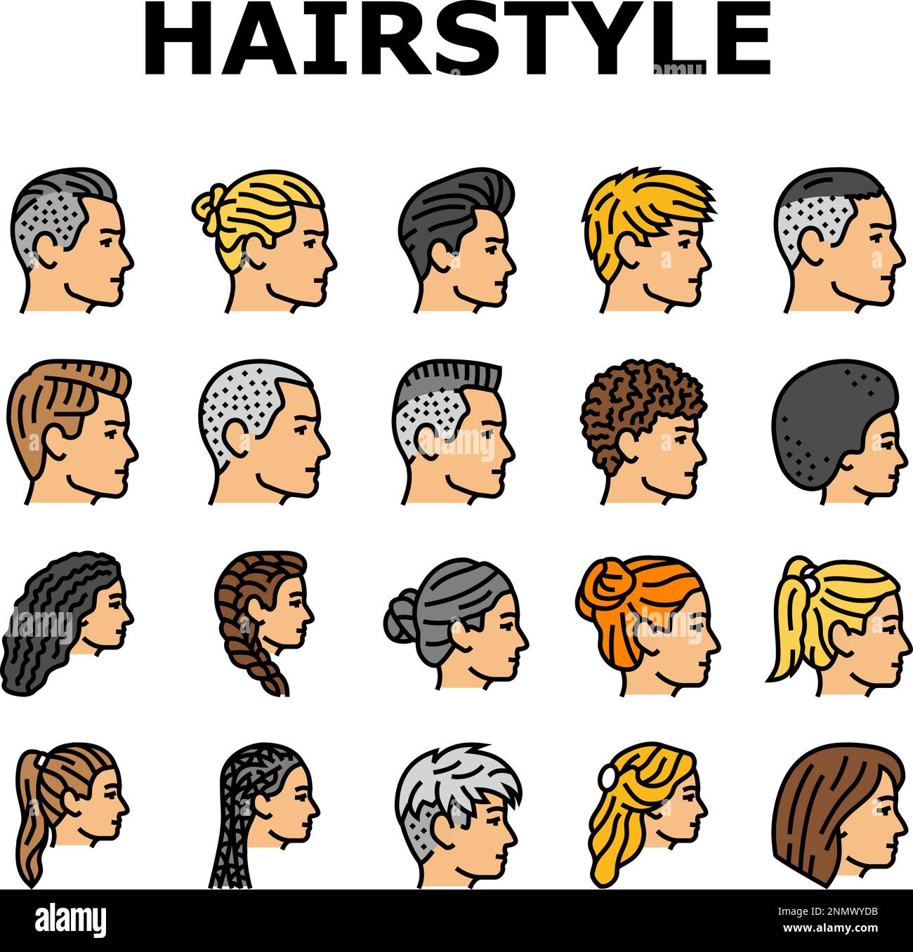 hairstyle portrait hair fashion icons set vector Stock Vector Image ...