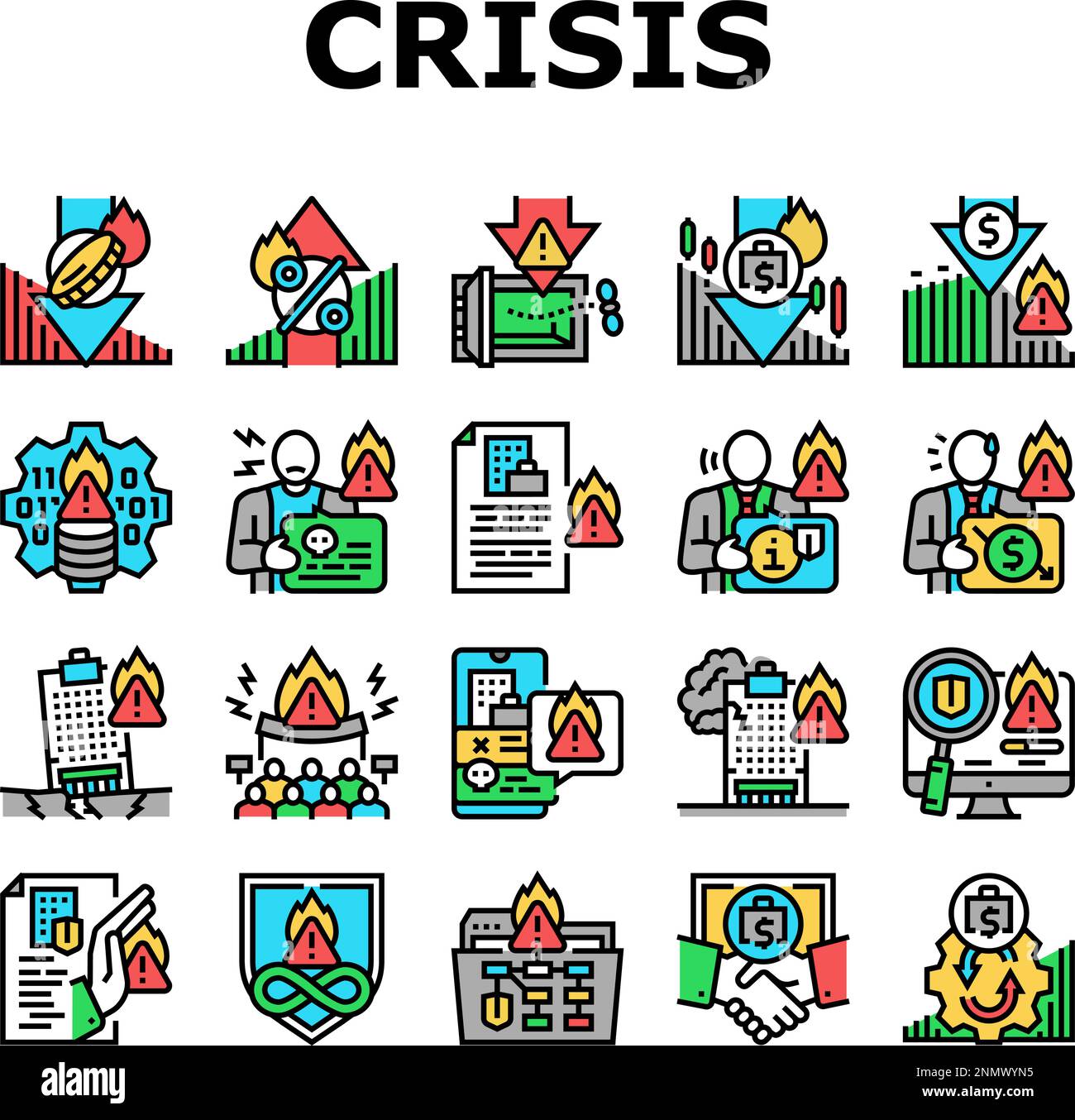 crisis management risk strategy icons set vector Stock Vector Image ...