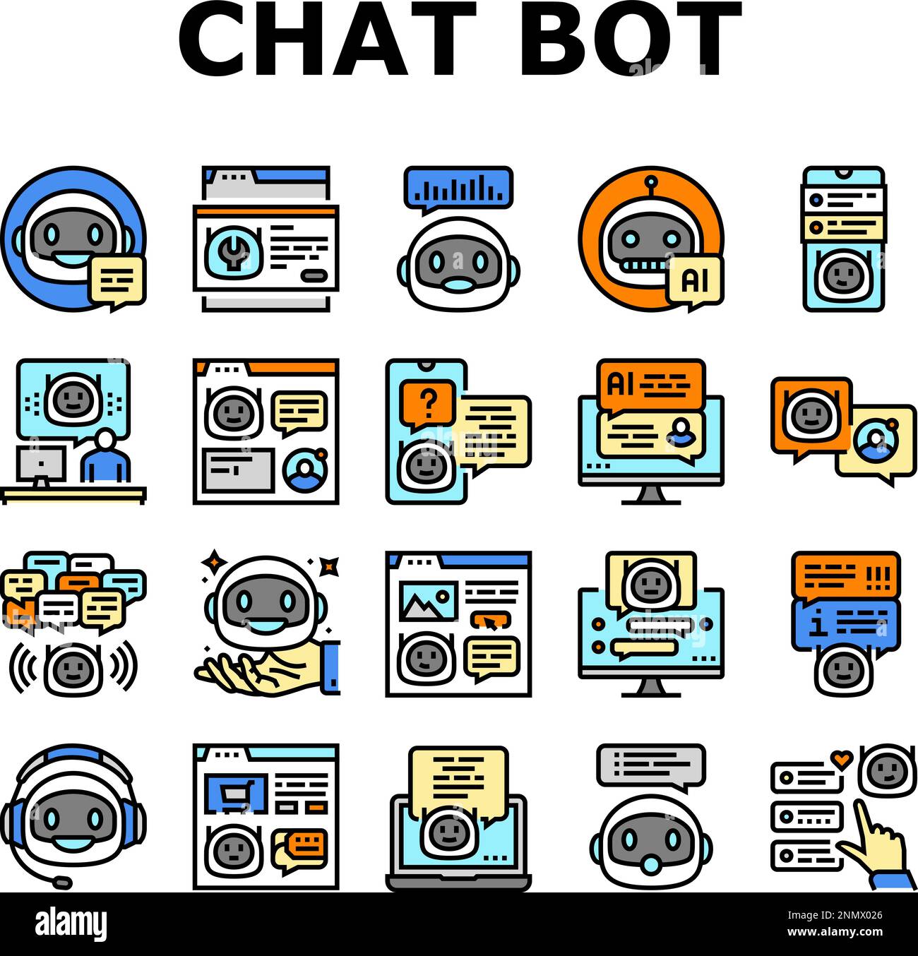 chat bot robot service online icons set vector Stock Vector Image & Art ...