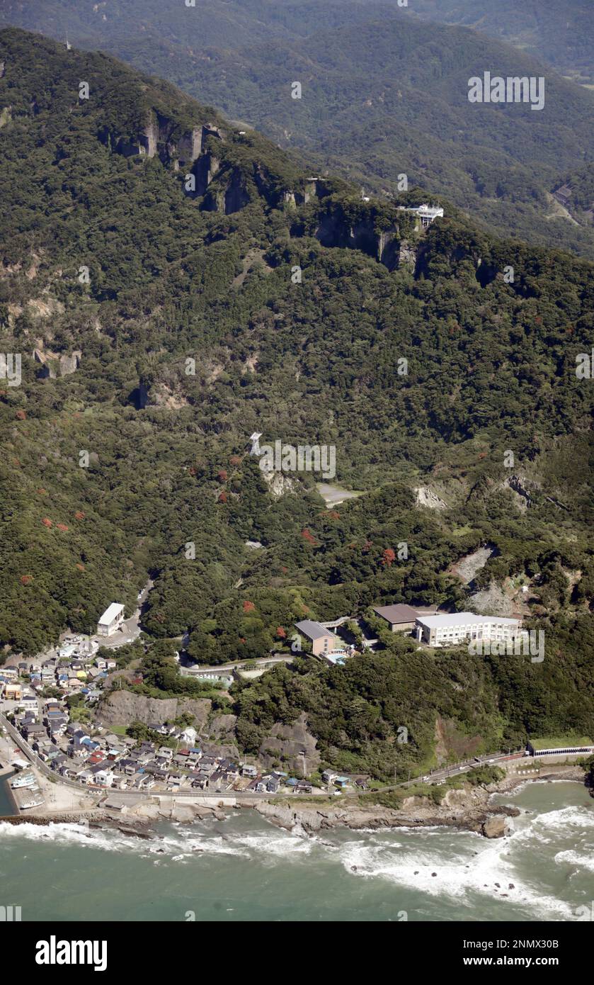 An aerial photo shows Nokogiri-yama, Mount Nokogiri, which is located ...