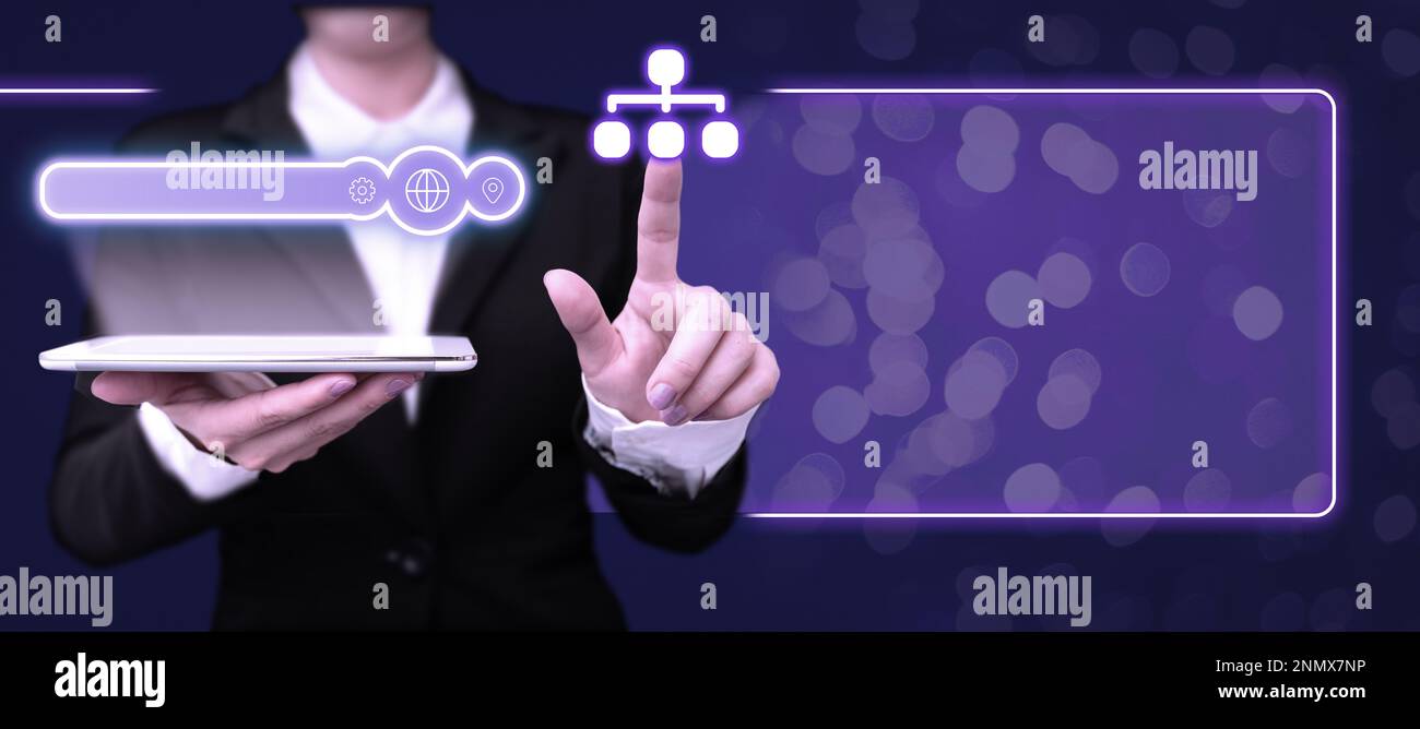Lady In Uniform Standing Holding Tablet And Pressing On Virtual Button ...