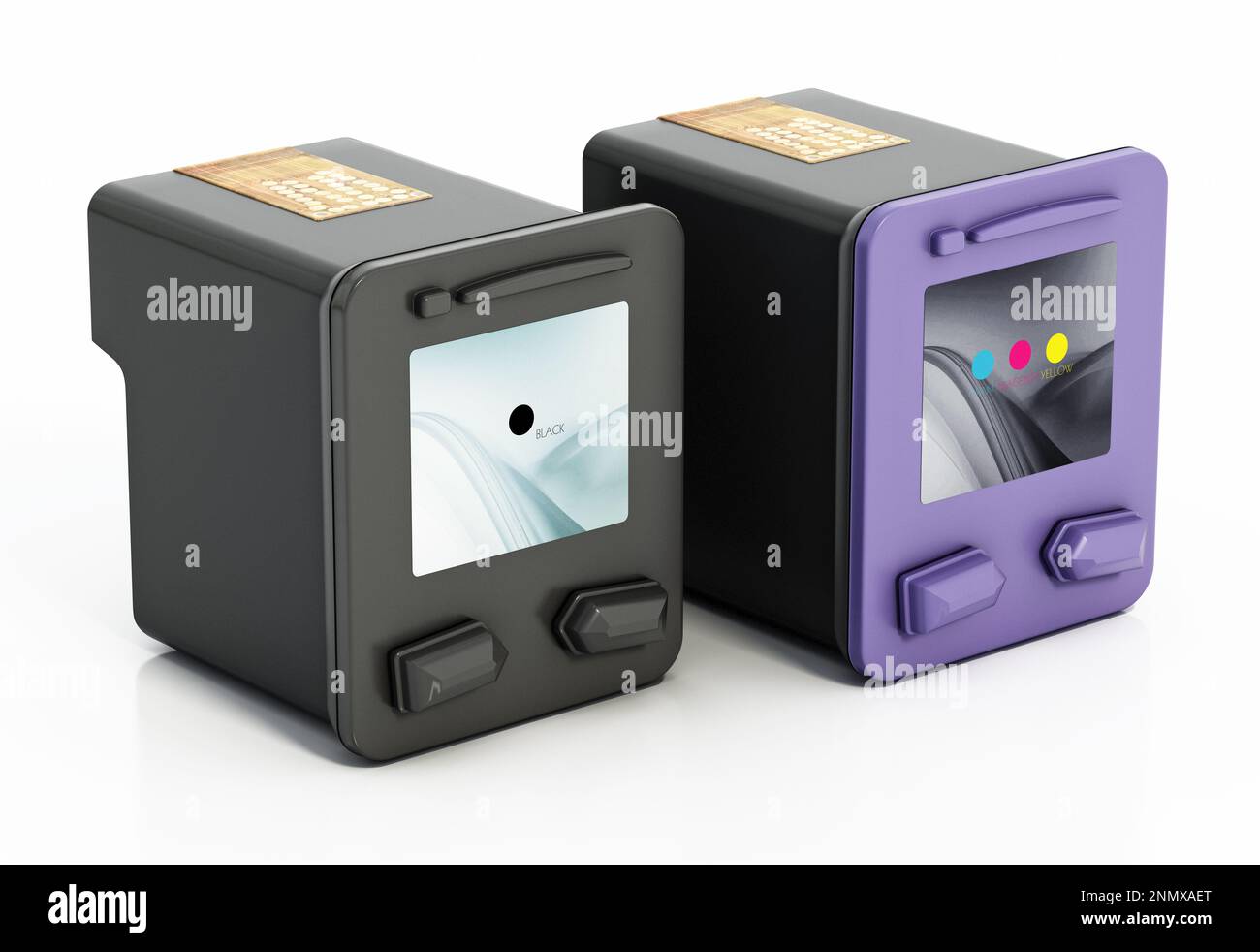 Inkjet printer spare cartridges isolated on white background. 3D ...